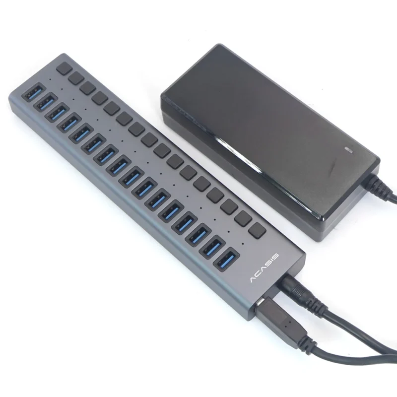 16-Port Powered USB 3.1 Hub with Individual Switches – High-Speed Data ...